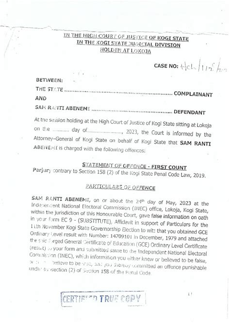 Kogi Polscertificate Forgery Scandal Provision Of False Infor To Inec