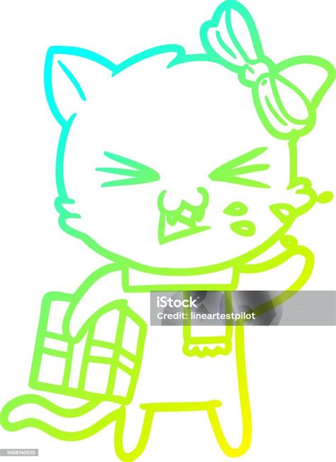 Dessin Au Trait Dégradé Froid Dun Chat De Dessin Animé Vecteurs Libres
