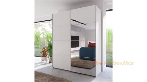 Гардероб с плъзгащи врати и огледало Хайли с рафтове 170 бял — МебелМаг