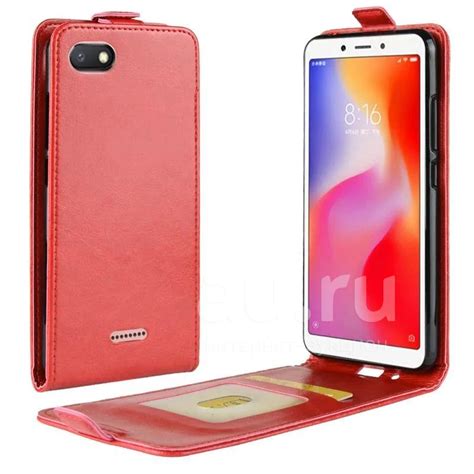 Кожаный чехол для Xiaomi Redmi 6A | Цвет Красный | Чехол книжка-флип ...