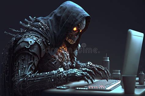 Cyborg Robot Is Working On Laptop Concept Of Future Of Artificial