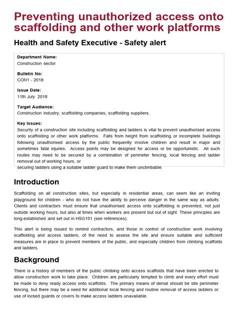 Hse Safety Alert Preventing Unauthorised Access Onto Scaffolding And Other Work Platforms