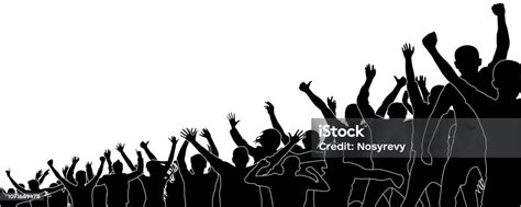 스포츠 팬 들의 군중입니다 경기장에 있는 사람들의 군중입니다 쾌활 한 관객입니다 콘서트 파티입니다 실루엣 벡터 Championship에 대한 스톡 벡터 아트 및 기타 이미지