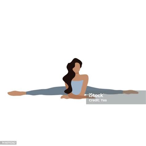 여자는 분열을하고 있습니다 피트니스 필라테스 요가 발레 체조 스트레칭 웰빙 개념 스포츠 건강한 라이프 스타일 플랫 심플 스타일