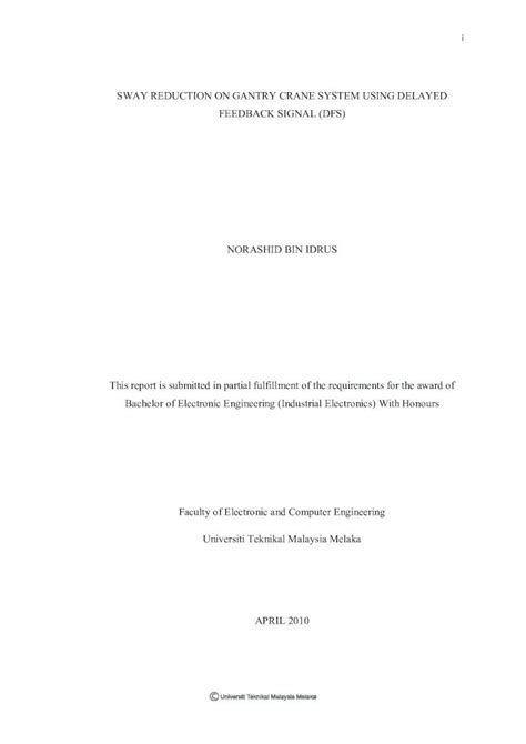 Pdf Sway Reduction On Gantry Crane System Using Dokumentips