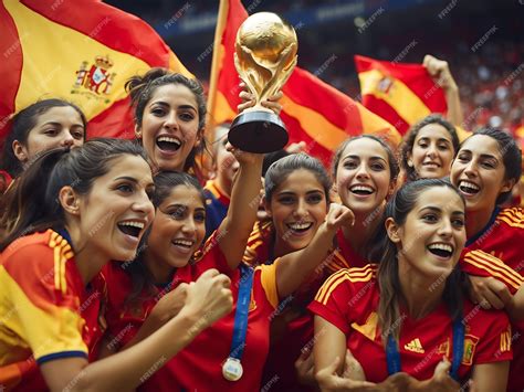 Premium Ai Image Group Of Happy Female Spanish Soccer Players With