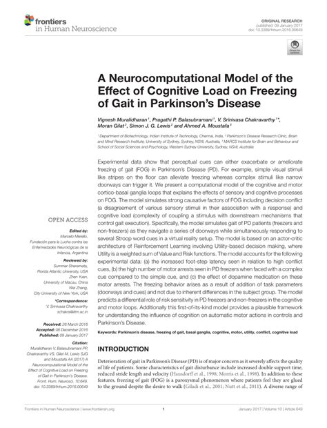 Pdf A Neurocomputational Model Of The Effect Of Cognitive Load On Freezing Of Gait In