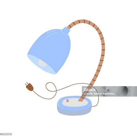 책상 램프 간단한 다채로운 평면 스타일 손으로 그린 낙서 벡터 일러스트 레이 션 교실 레저 또는 공부를위한 가정 또는 사무실 액세서리 가정 관련 클립 아트 가구에 대한 스톡