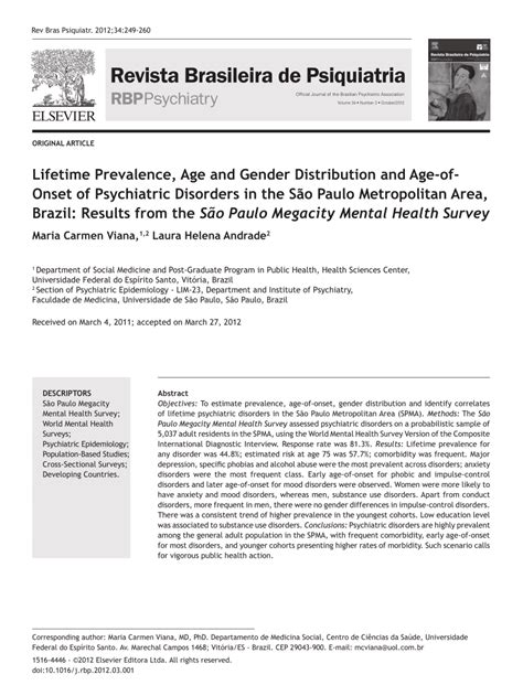 Pdf Lifetime Prevalence Age And Gender Distribution And Age Of Onset