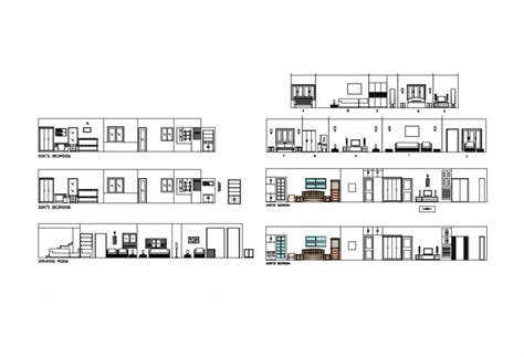 Single Story House Building Elevation And Sectional Details Dwg File