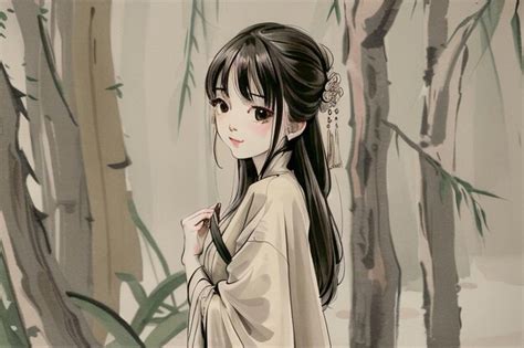 Premium Ai Image A Girl In A White Kimono Stands In A Forest