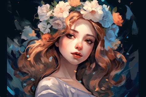 Premium Ai Image Woman With Flowers In Her Hair Anime Style