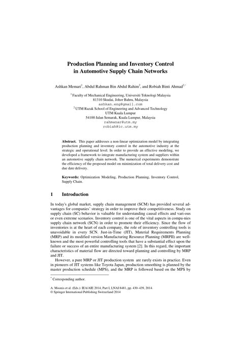 Pdf Production Planning And Inventory Control In Automotive Supply