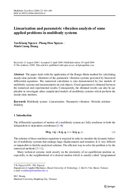 pdf linearization and parametric vibration analysis of some applied