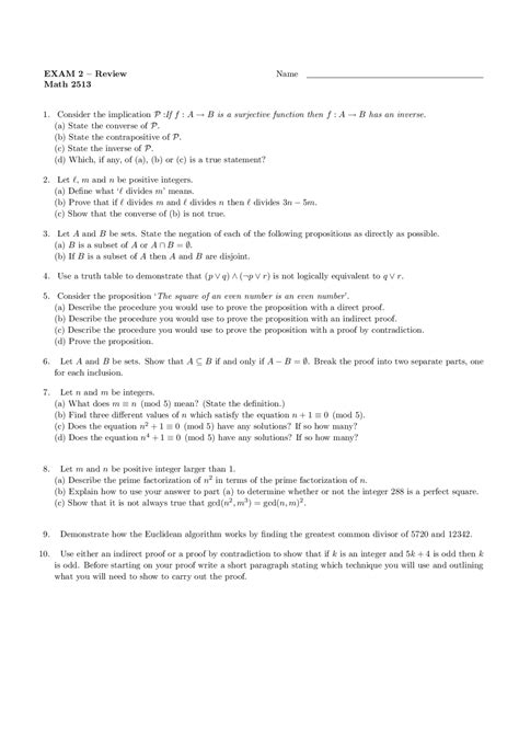Exam 2 Review Questions Discrete Mathematical Structures Math 2513 Docsity
