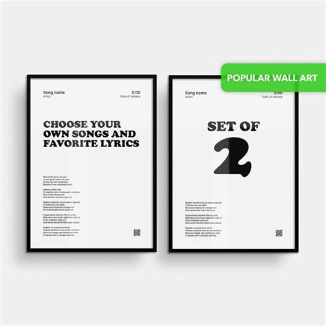 custom song lyric print set of two scan and play wall art favorite