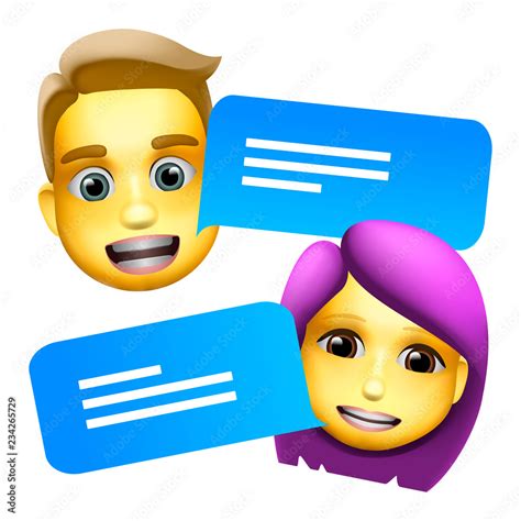 Chat Bot Man And Woman Emoji Concept Modern Style Cartoon Character Icon Design Dialog Help