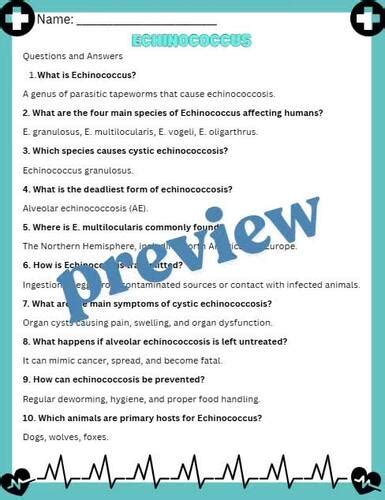 Tapeworm Echinococcus Review Pdf Study Guide Health Facs Tpt