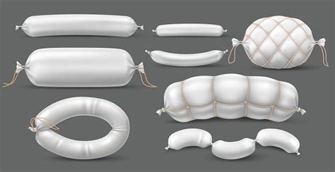 소시지 포장 모형 현실적인 흰색 셀로판 포장지 다양한 육류 제품 빈 디자인 자연 고기 진미 다양한 패키지 살라미 소시지와 햄