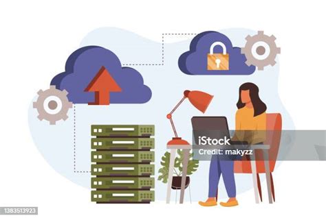 평평한 디자인의 클라우드 컴퓨팅 사람들은 장면의 파일 저장 및 처리 데이터 컬렉션을 업로드합니다 블로깅 웹 사이트 모바일 앱