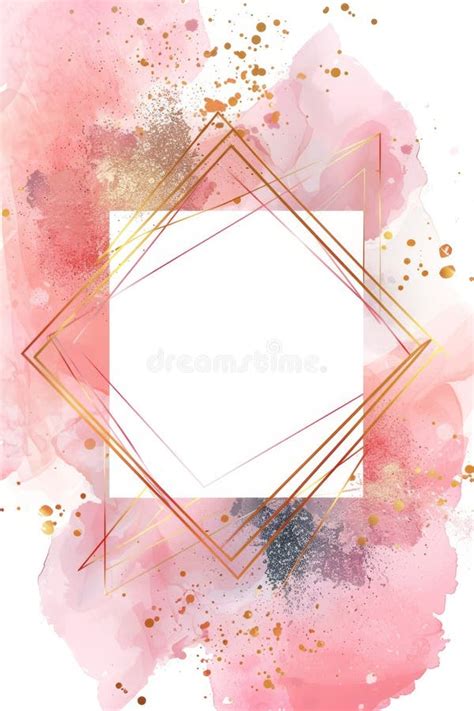 Elegant Pink And Gold Geometric Frame With Watercolor Splatter