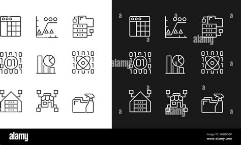 Data Mining In Industry Linear Pixel Perfect Icons Set For Dark And