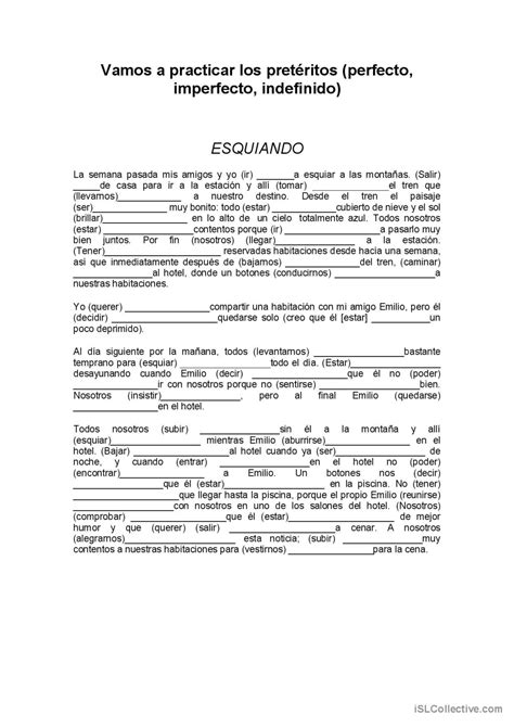 Preterito Perfecto Imperfecto E Indefinido Espanol Ele Hojas De Trabajo