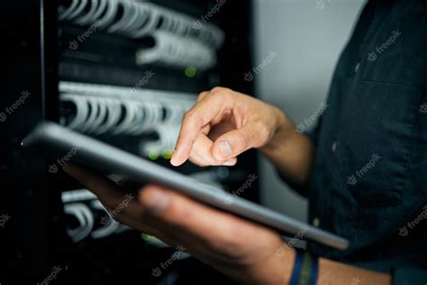 premium photo hands tablet and typing in server room man and