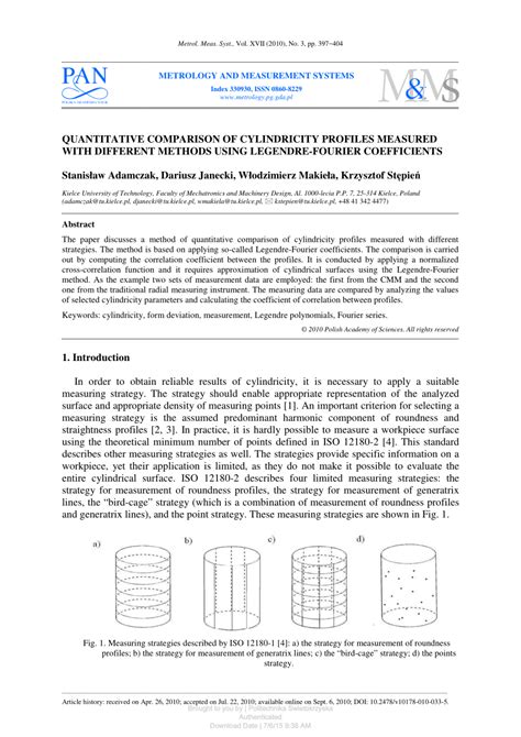 Pdf Quantitative Comparison Of Cylindricity Profiles Measured With