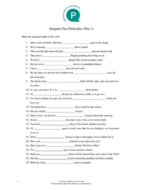 50 Irregular Verbs Past Participle Part 1 Pdf