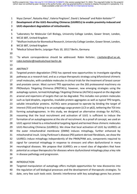 Pdf Development Of The Ulk1 Recruiting Chimeras Ulkrecs To Enable Proximity Induced And Ulk1