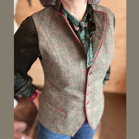 Regency Ladies Tweed Waistcoat Green Windowpane Herringbone Julian Road
