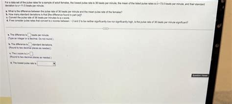 Solved Cor A Data Set Of The Pulse Rates For A Sample Of Chegg Com