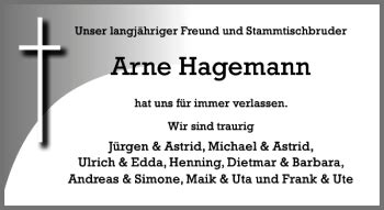 Traueranzeigen Von Arne Hagemann Trauerportal Hildesheimer Allgemeine