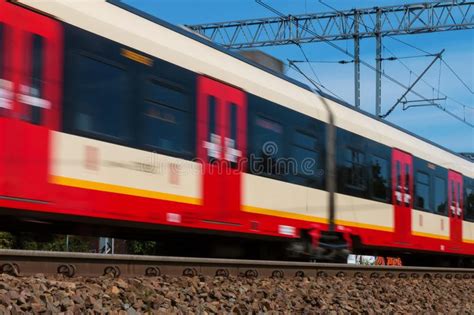 Speeding Train On Suburban Rails Stock Photo Image Of Technology