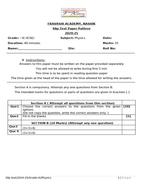 Paper Pattern Slip Test Pdf