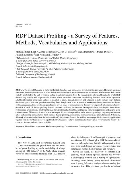 Pdf Rdf Dataset Profiling A Survey Of Features Methods