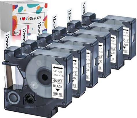 6x Hehua 45013 D1 12mm Compatible Avec Dymo 45013 D1 Ruban Etiquette