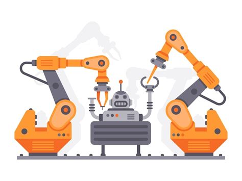 Premium Vector Industrial Manipulators Assemble Robot Flat Illustration
