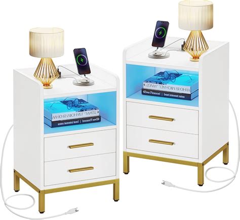 Amazon YITAHOME Nightstand With Charging Station LED Lights