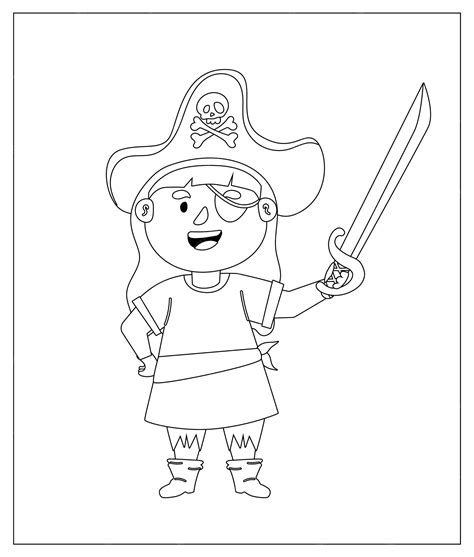 색칠 공부 페이지 개요 칼으로 만화 해적 색칠하기 책 아이들을위한 재미있는 해적 파티를위한 벡터 이미지 프리미엄 벡터