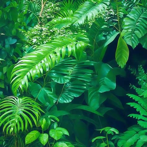 青と緑の熱帯の葉夏の紅葉のクローズ アップ パノラマ バナー Ai 生成 プレミアム写真
