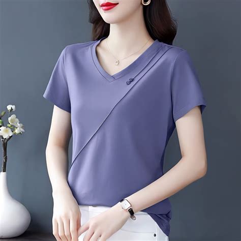 Summer New V Collar Short Sleeved T Shirt Ladies 2023 Fashionable