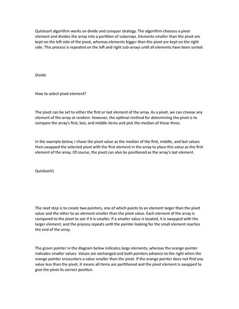 Discussion 6 1 Quicksort Algorithm Works On Divide And Conquer