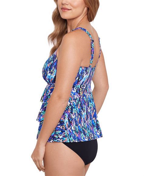 Swim Solutions Womens Printed Tiered Fauxkini One Piece Swimsuit
