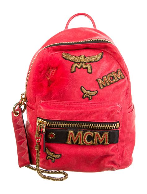 Mcm Leather Embellished Backpack Red Backpacks Handbags W3046118