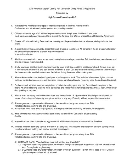 Fillable Online N B Z American Legion County Fair Demolition Derby Rules Fax Email
