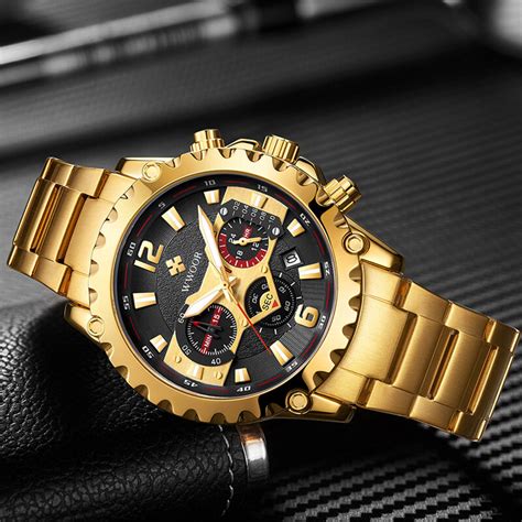 Wwoor Montre De Sport Pour Hommes En Or à Quartz De Luxe étanche Chronographe Nouvelle
