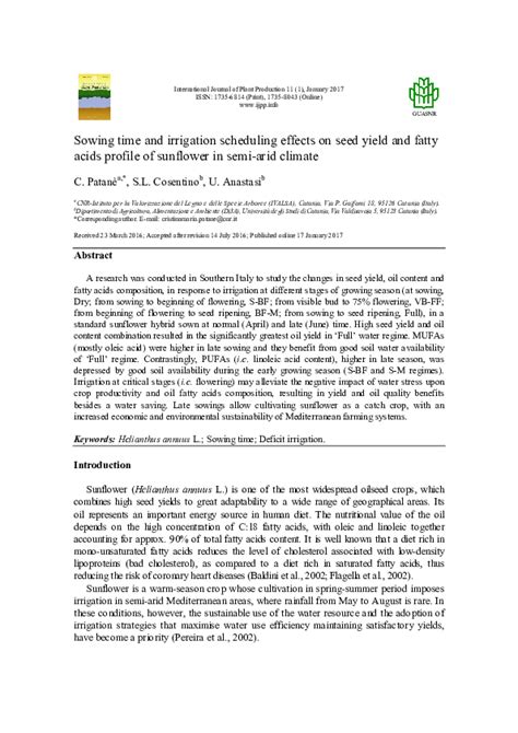 Pdf Impact Of Sowing Time And Irrigation On Sunflower Yield And Oil