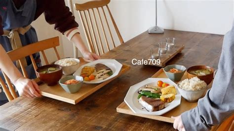 비내리는 토요일의 아침과 점심 식사 채소 오븐 구이 테리야키 방어 생선 요리 집에서 보내는 시간 잠시 벚꽃 구경